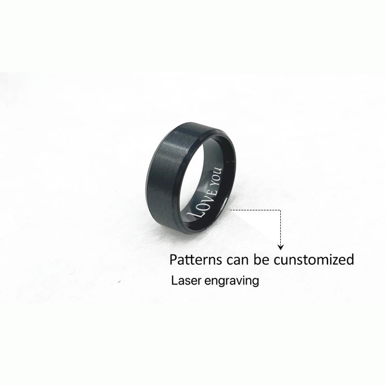 Custom Engraved Titanium Steel Ring, Brushed Band, Personalized Jewelry ...