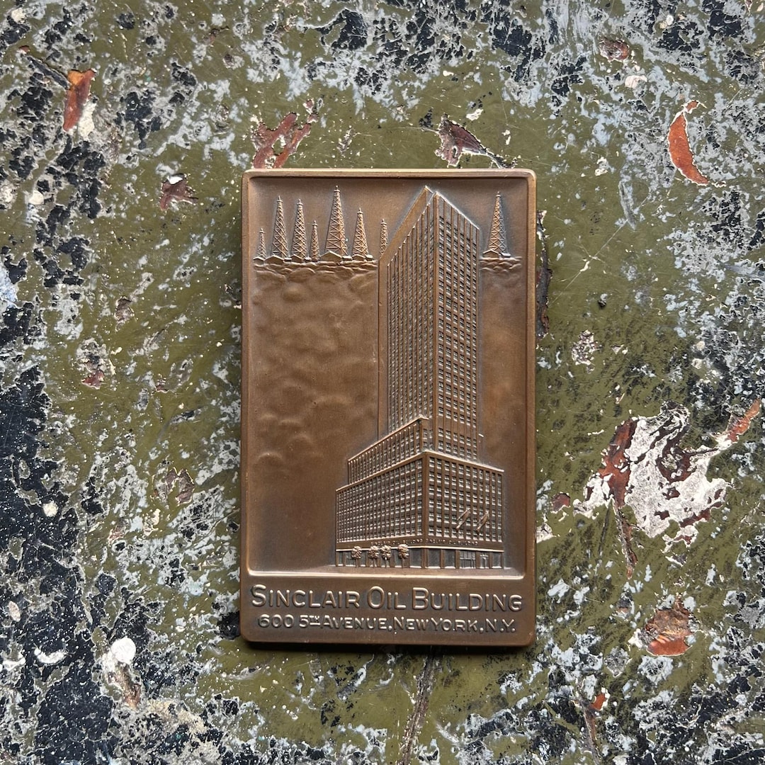1930s Sinclair Oil Building Paperweight | Brass Desk Plaque | Original ...