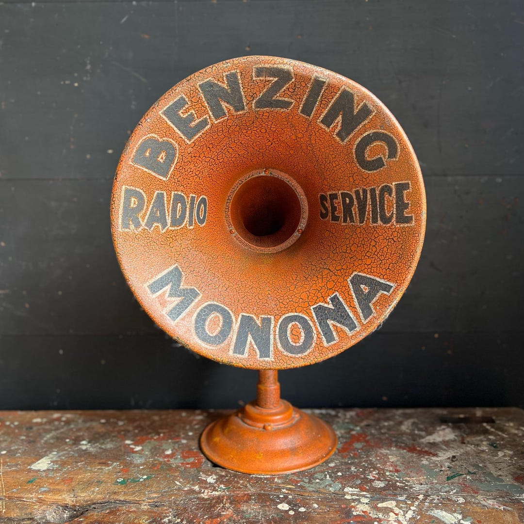 1920s Benzing Radio Service Advertising Horn | Monona, Kansas Folk Art Hand Painted Speaker ...