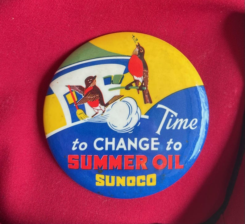 1940s Sunoco Motor Oil Celluloid Advertising Pin "time to Change to ...