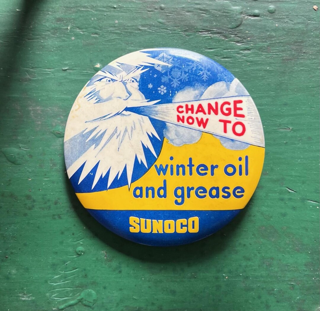 1940s Sunoco Motor Oil Celluloid Advertising Pin "change Now to Winter ...
