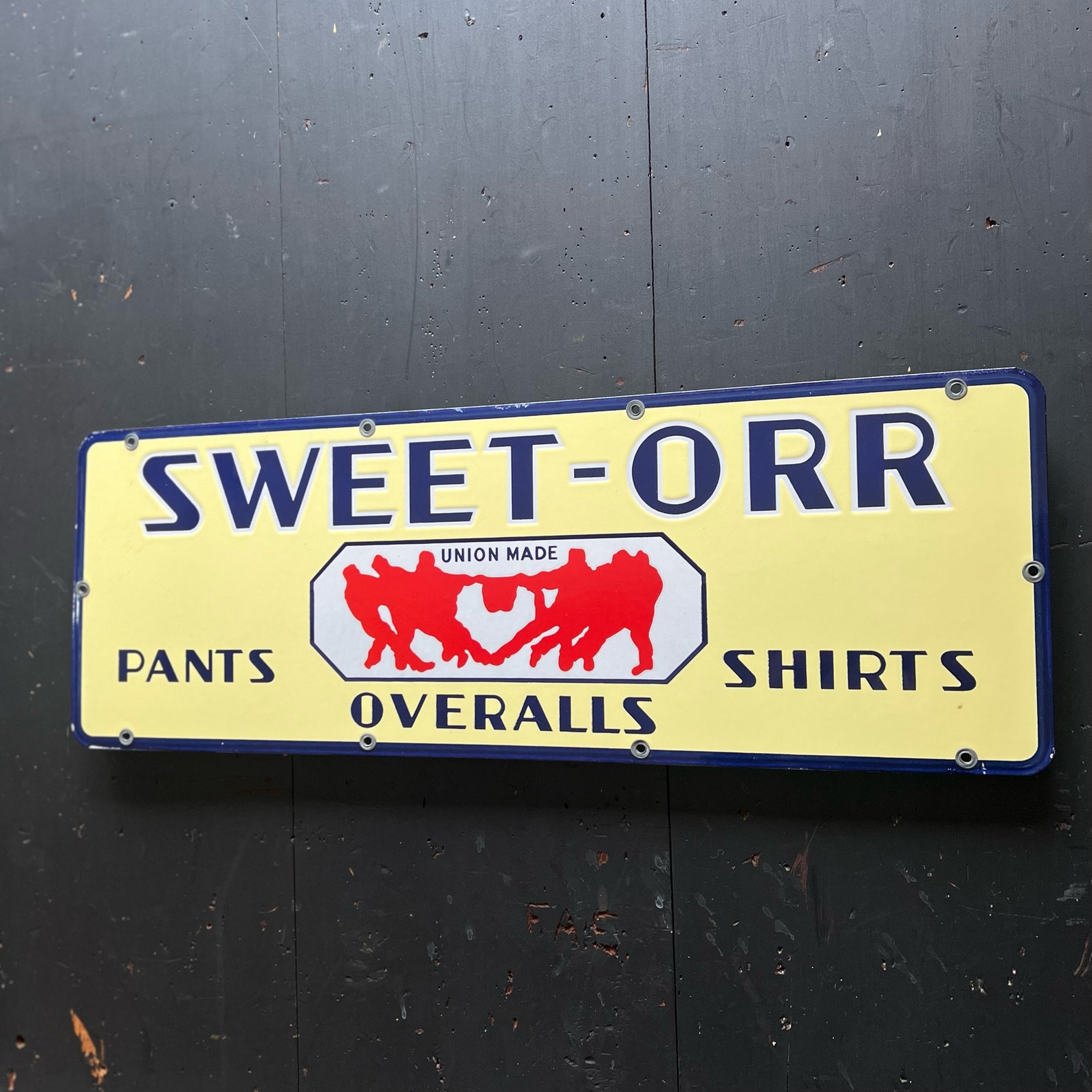 1930s Sweet Orr Pants Shirts & Overalls N.O.S. Porcelain Sign With Tug ...