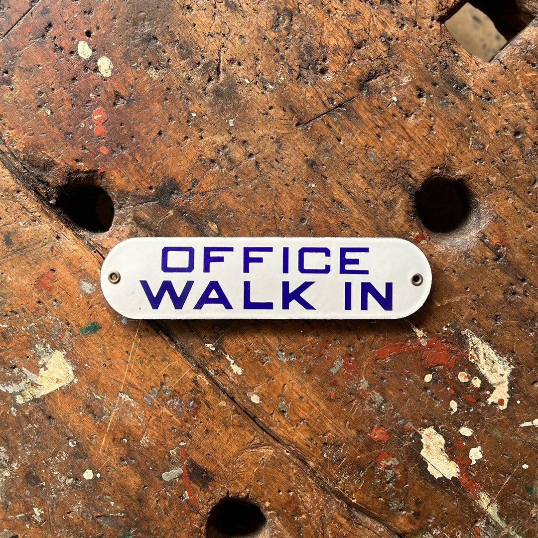1930s Office Walk in Porcelain Door Sign • Cobalt Blue Script • Antique ...