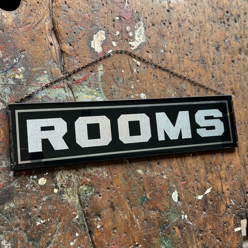 C. 1930's "rooms" Reflective Glass Boarding House Sign With Original ...