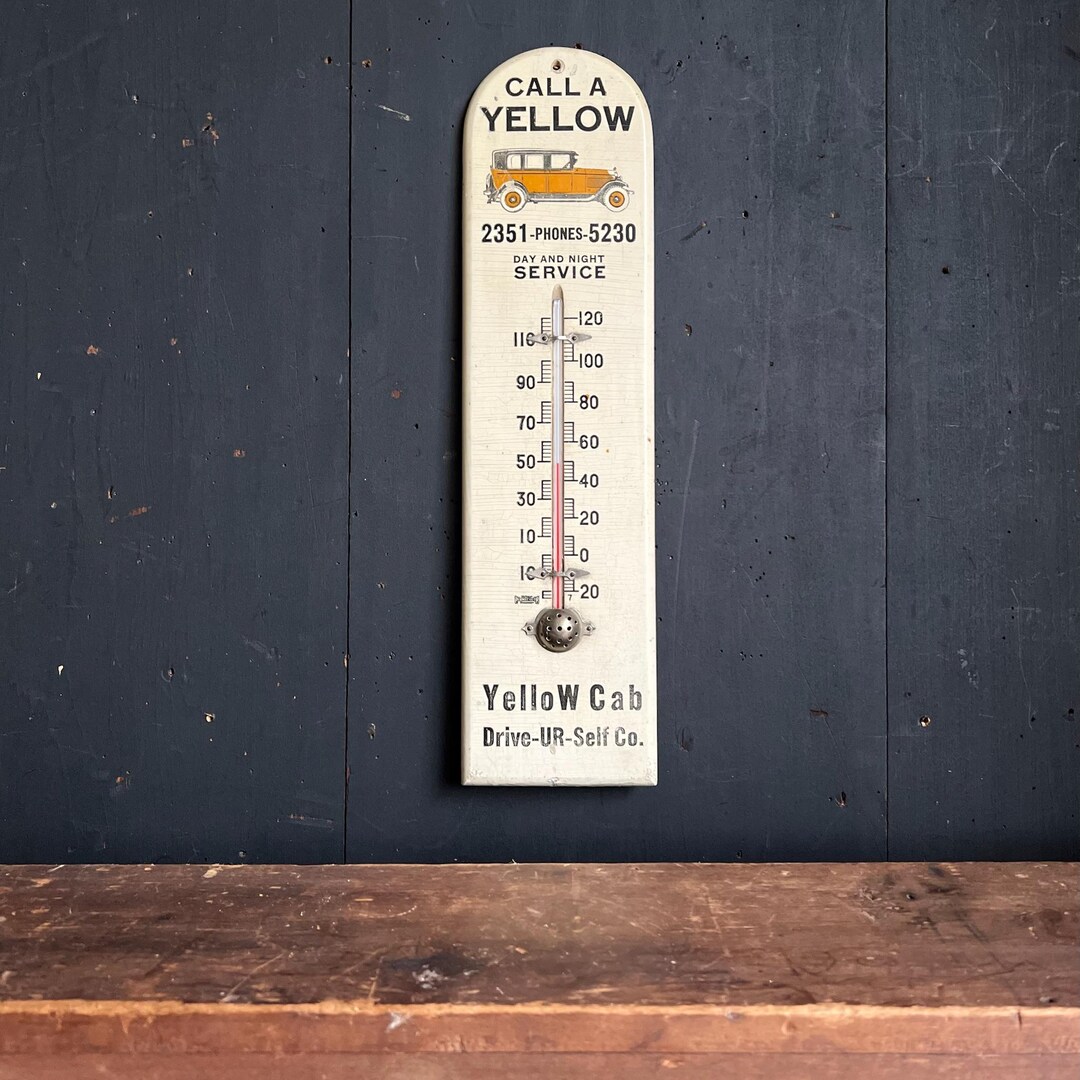 1920s Call A Yellow Cab Wooden Thermometer – Day or Night Taxi Garage ...
