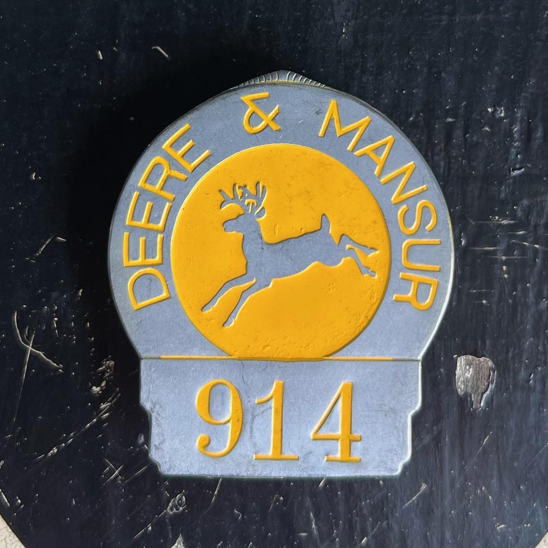 1930's John Deere & Mansur Employee Badge Number 914 Original Pin Back Identification Badge Farm ...