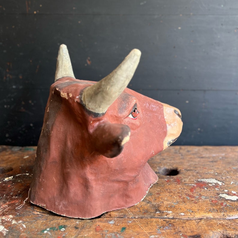 C. 1930's Paper Mache Bull Folk Art Costume Head. - Etsy