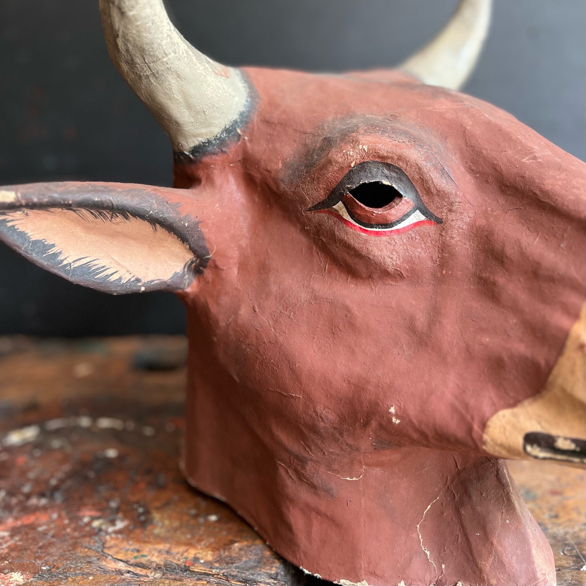 C. 1930's Paper Mache Bull Folk Art Costume Head. - Etsy