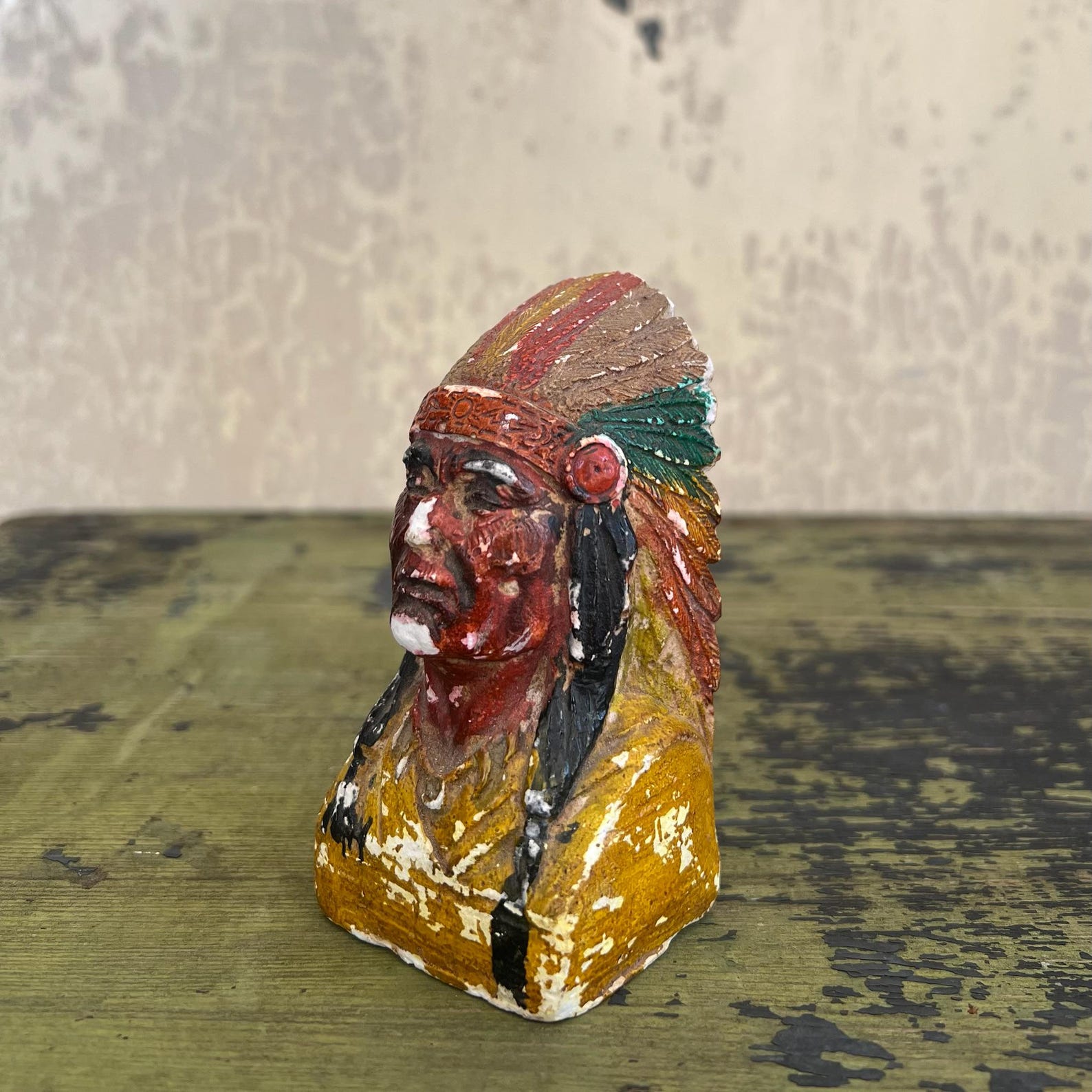 Original Native American Chalkware Boy Scout Carving Project Figural ...