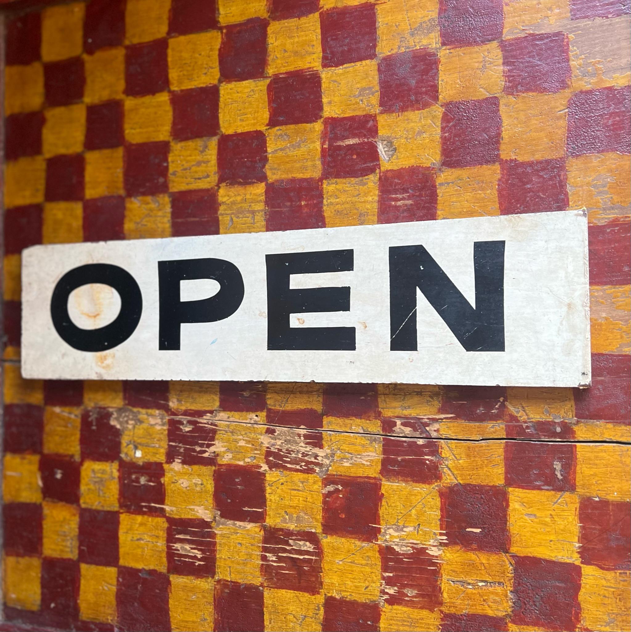 1940s "open" Hand Painted Wood Sign - Antique Storefront Advertising ...