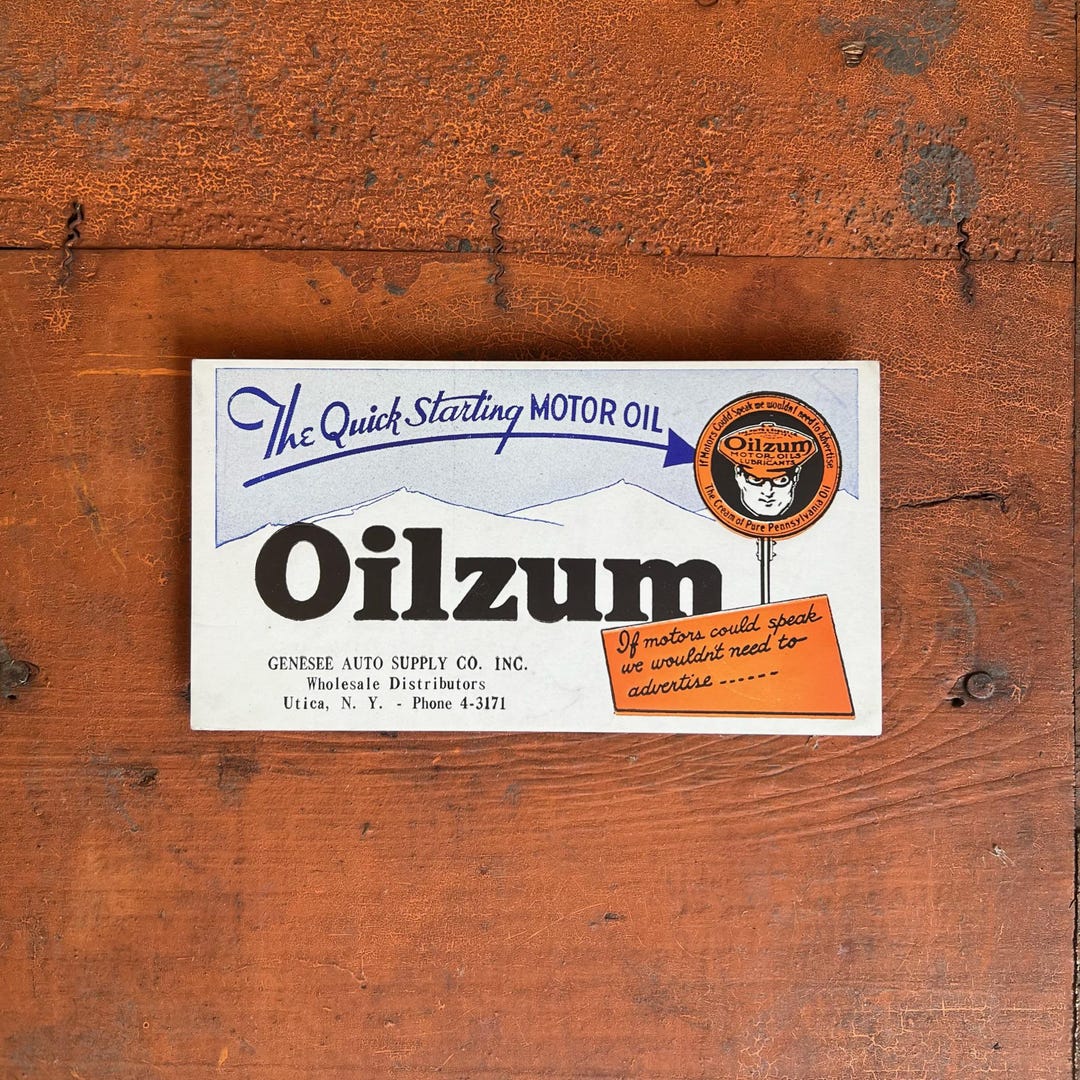 1930s Oilzum Motor Oil N.O.S. Advertising Ink Blotter – Genesee Auto ...
