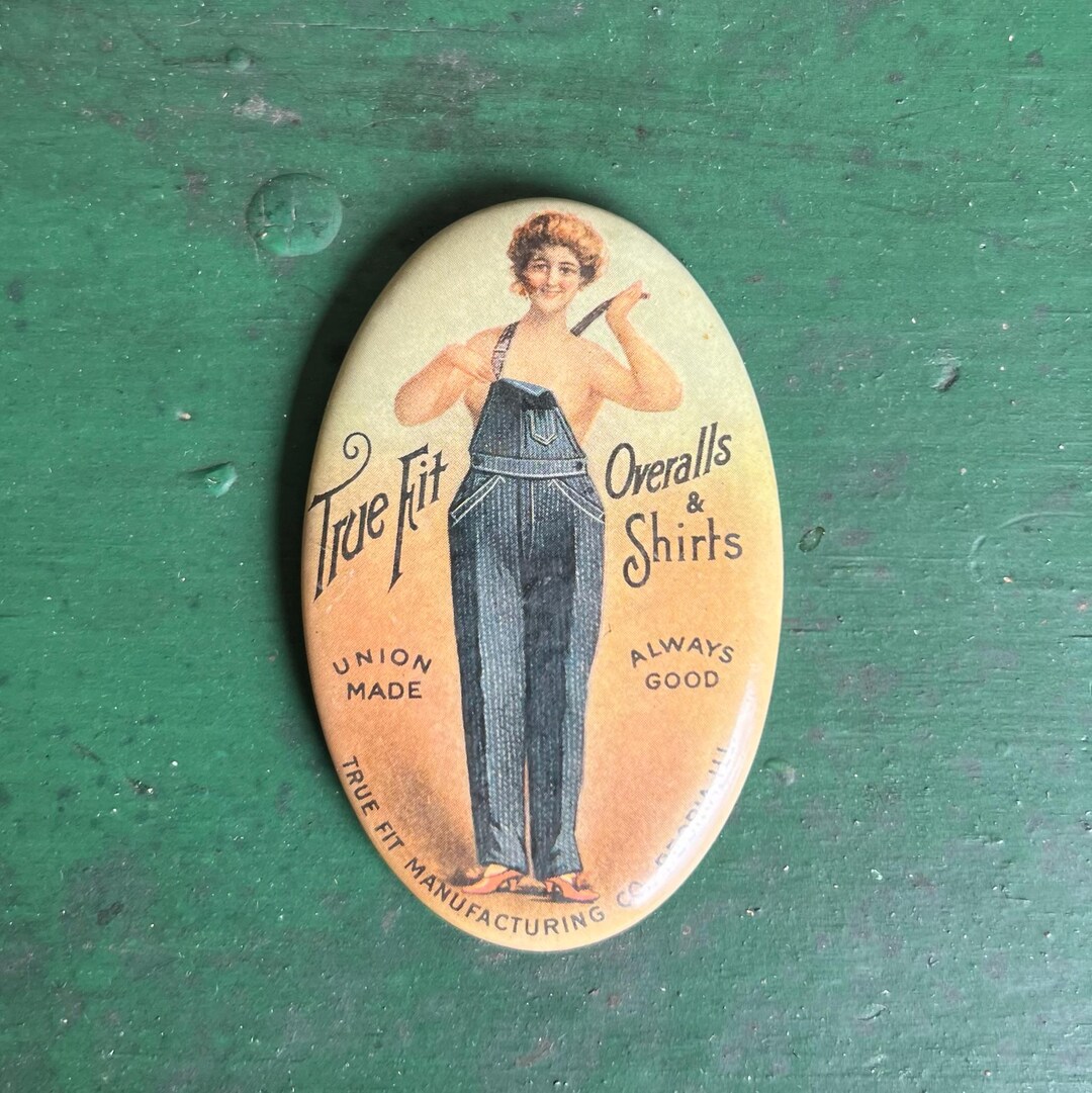 1920s True Fit Overalls & Shirts Celluloid Advertising Pocket Mirror ...
