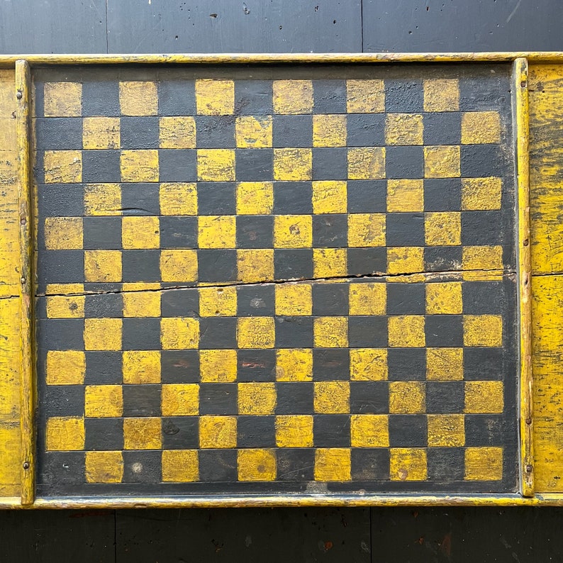 C. 1910's Folk Art Checker Game Board Hand Painted With Original ...