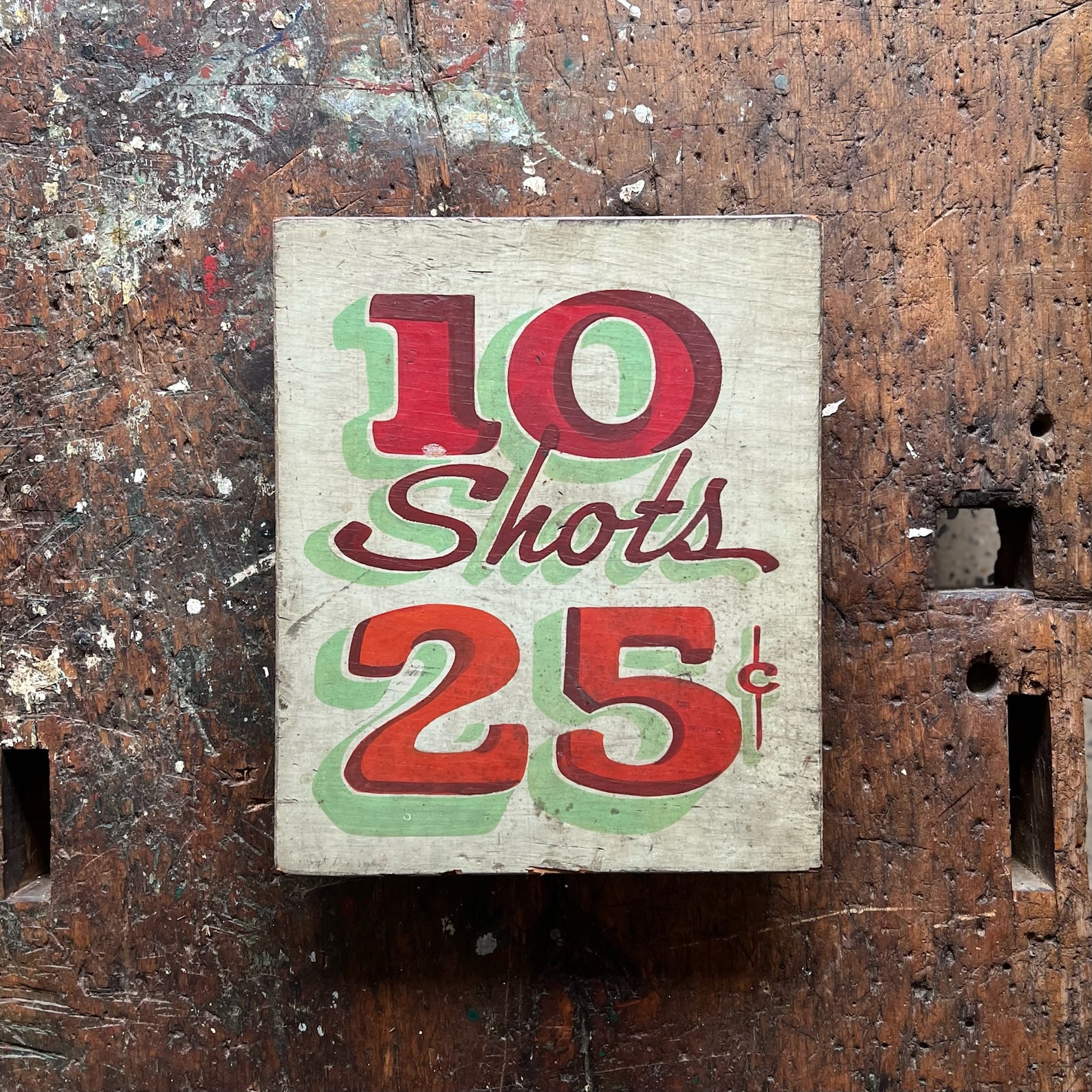 1940s "10 Shots 25 Cents" Hand Painted Wood Carnival Sign • Midway Folk ...