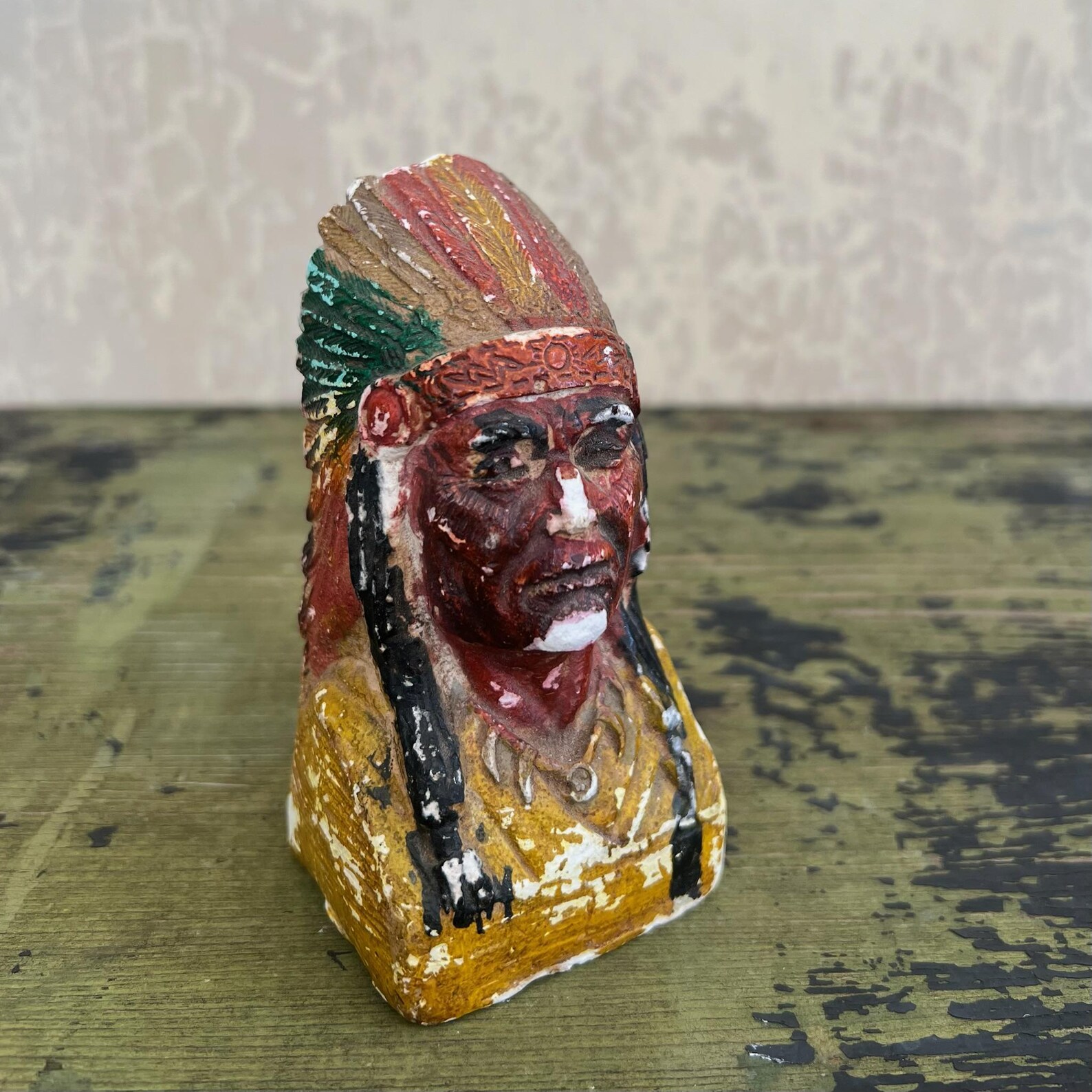 Original Native American Chalkware Boy Scout Carving Project Figural ...