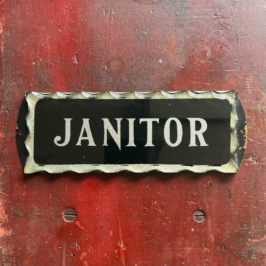 1930s JANITOR Chip Glass Door Sign – Scalloped Edge Glass With Foil ...