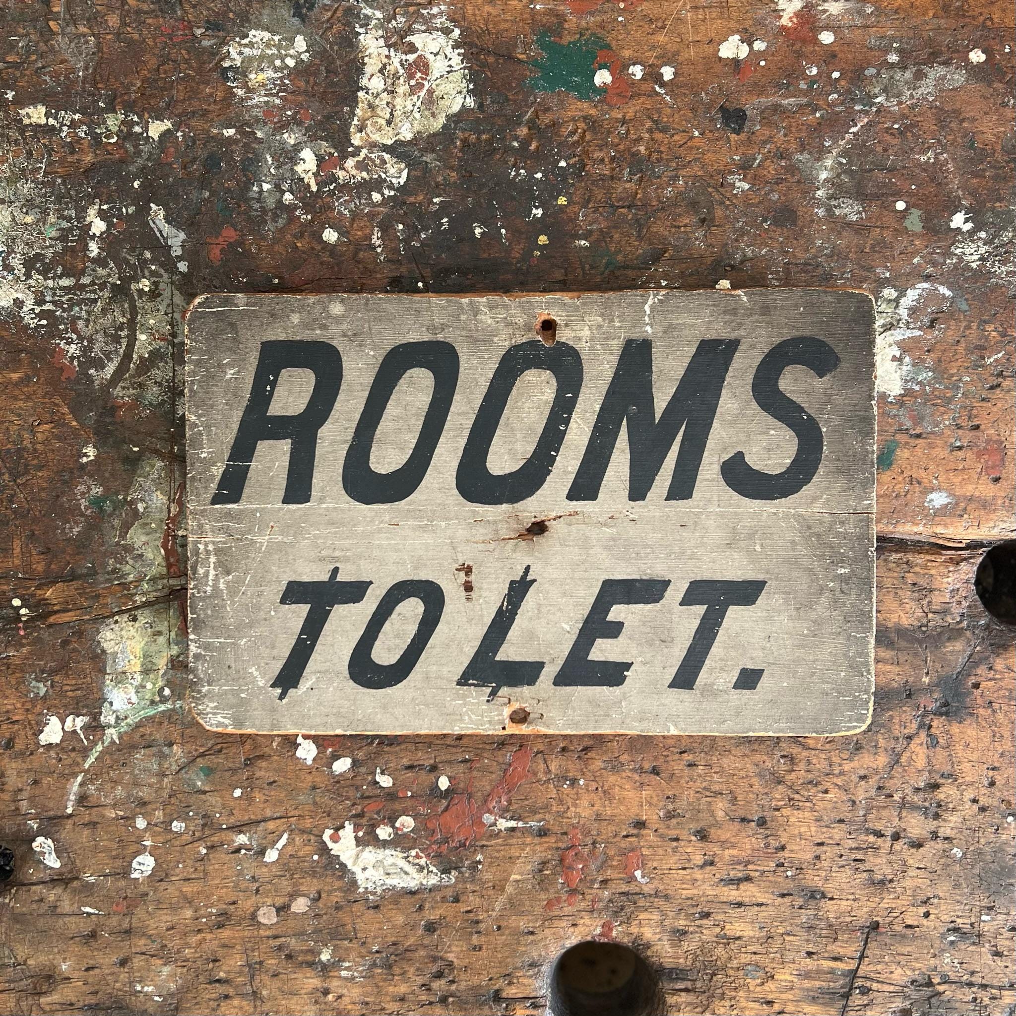 1920's Rooms to Let Hand Painted Wood Sign | Primitive Original Folk ...