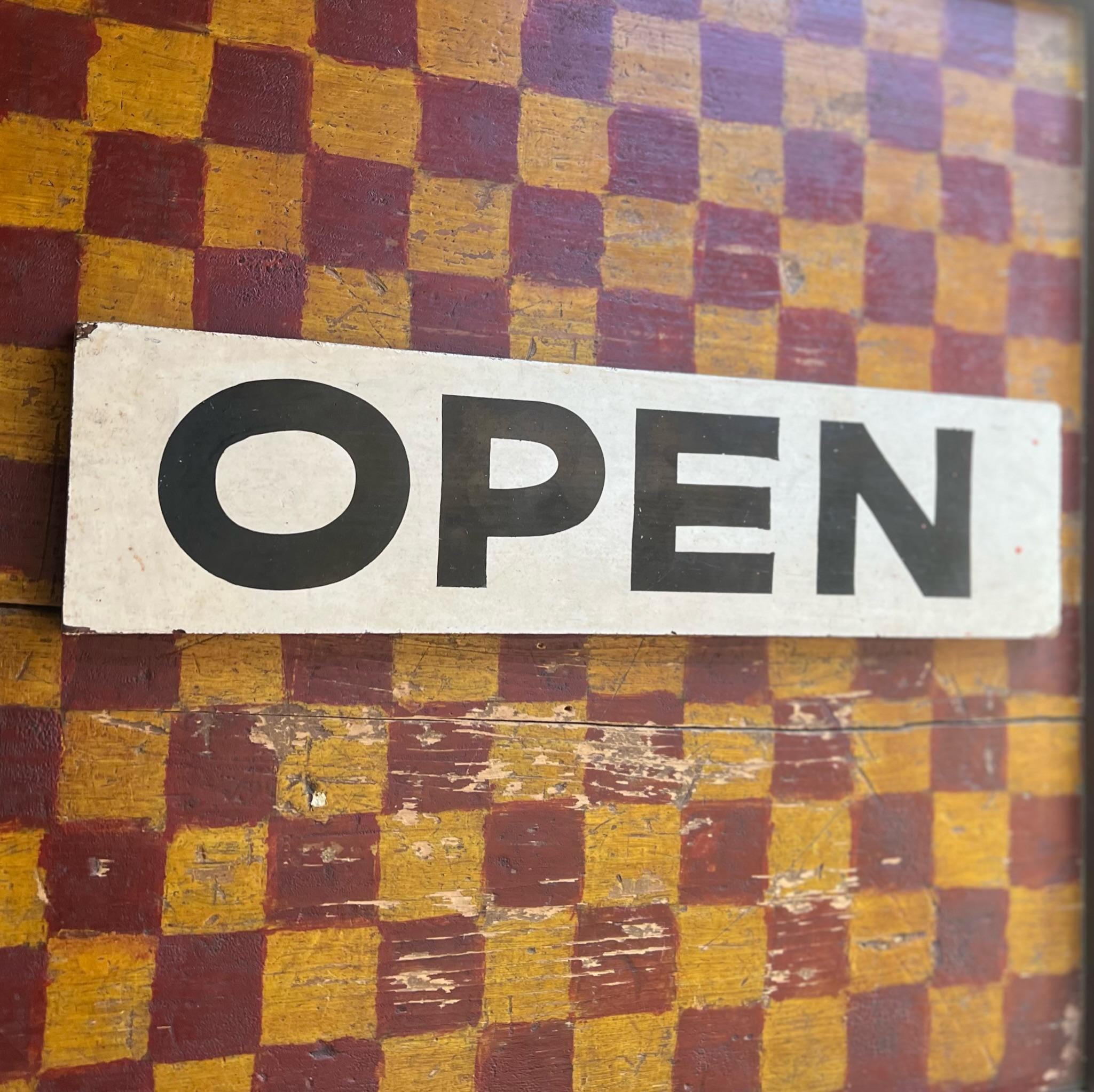 1940s "open" Hand Painted Wood Sign - Antique Storefront Advertising ...