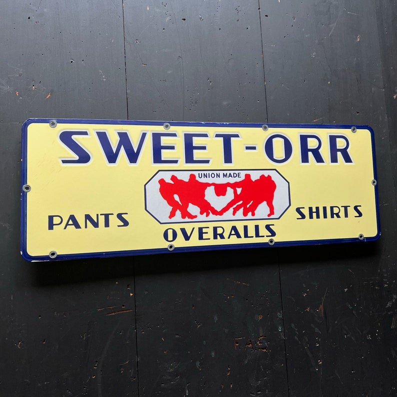 1930s Sweet Orr Pants Shirts & Overalls N.O.S. Porcelain Sign With Tug ...