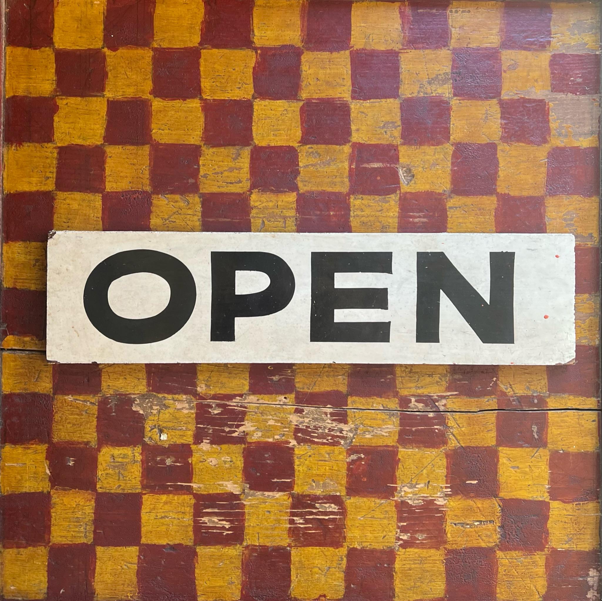 1940s "open" Hand Painted Wood Sign - Antique Storefront Advertising ...