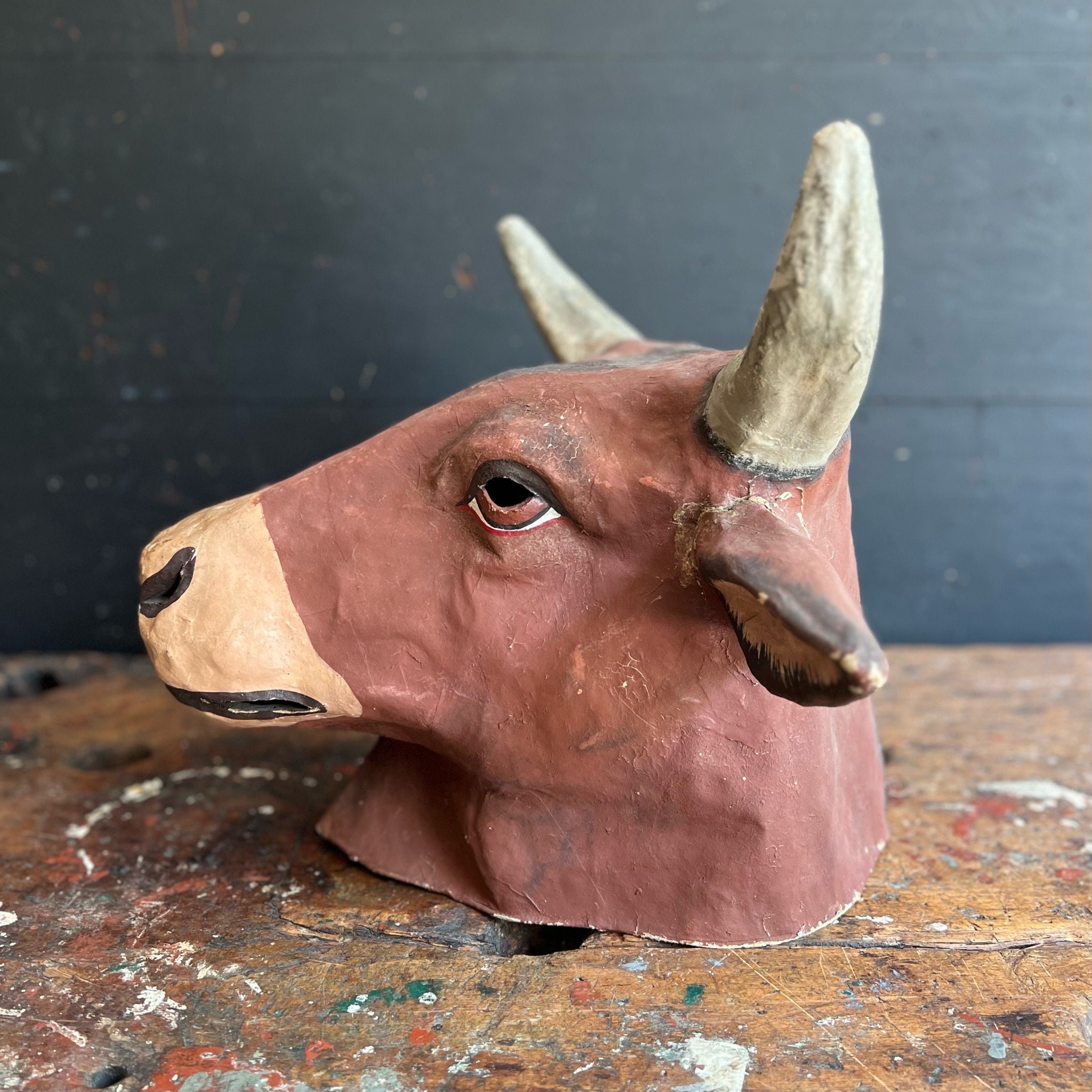 C. 1930's Paper Mache Bull Folk Art Costume Head. - Etsy