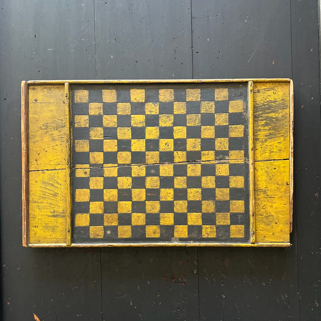 C. 1910's Folk Art Checker Game Board Hand Painted With Original ...