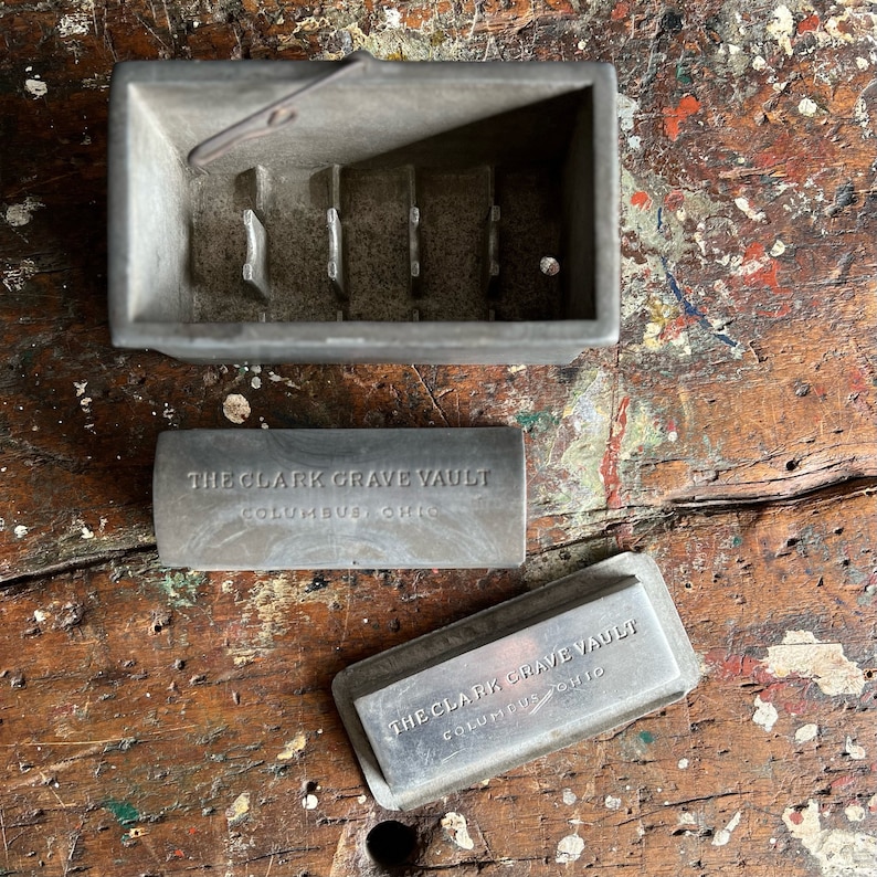 1920s Clark Grave Vault Salesman Sample • Miniature Metal Coffin ...