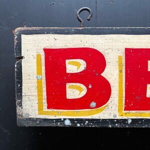 C. 1930's "beer" Hand Painted Wood Tavern Sign With Original Iron ...