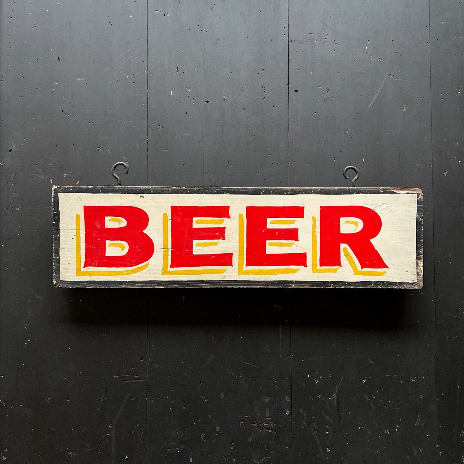 C. 1930's "beer" Hand Painted Wood Tavern Sign With Original Iron ...