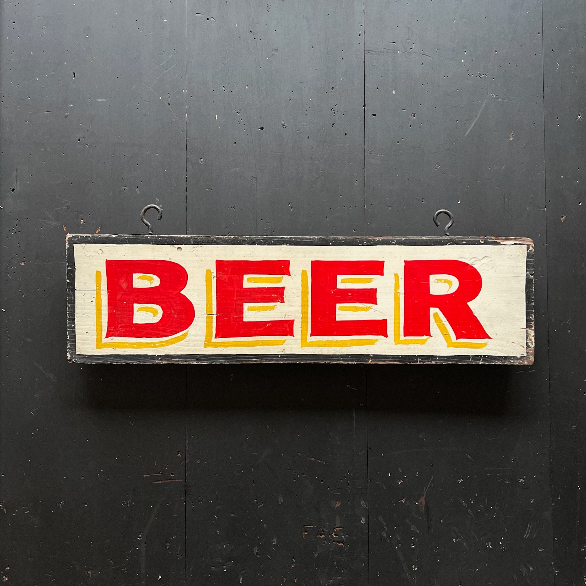 C. 1930's "beer" Hand Painted Wood Tavern Sign With Original Iron ...