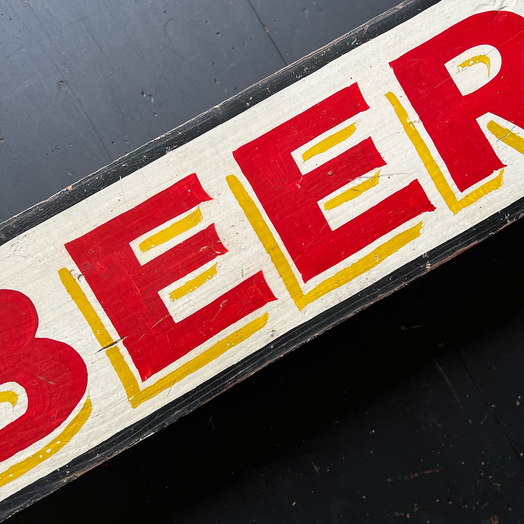 C. 1930's "beer" Hand Painted Wood Tavern Sign With Original Iron ...