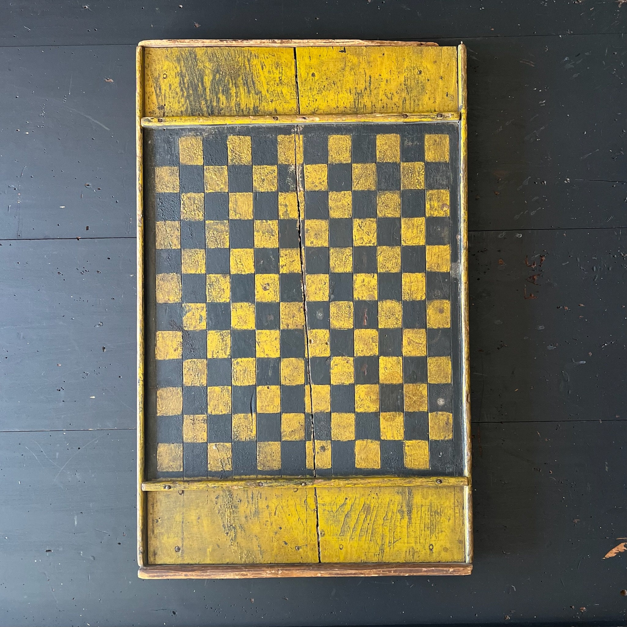 C. 1910's Folk Art Checker Game Board Hand Painted With Original ...