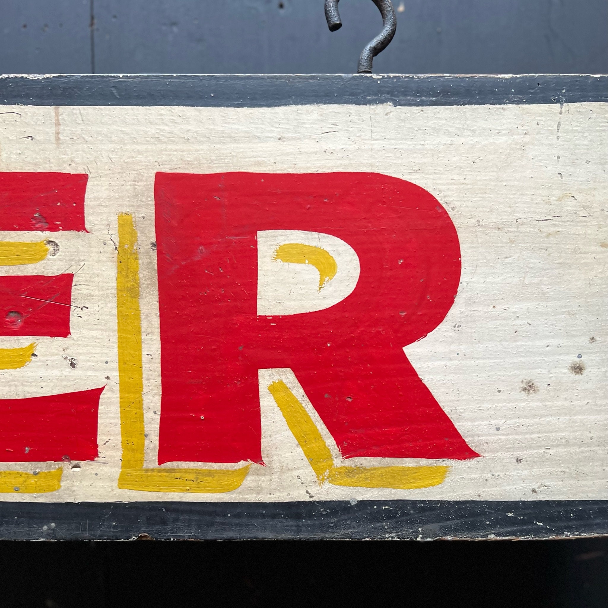 C. 1930's "beer" Hand Painted Wood Tavern Sign With Original Iron ...