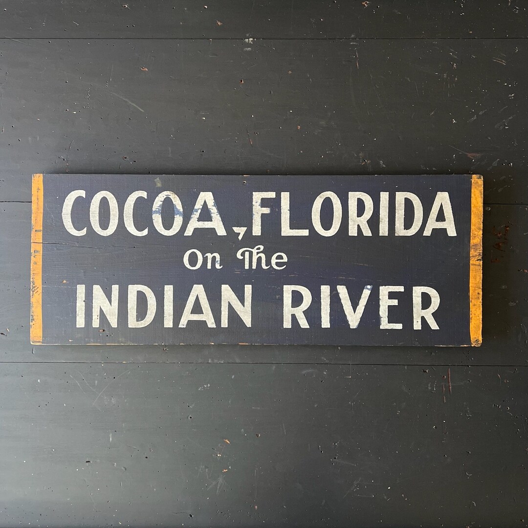 C. 1920's Cocoa, Florida on the Indian River Hand Painted Wood Roadside ...