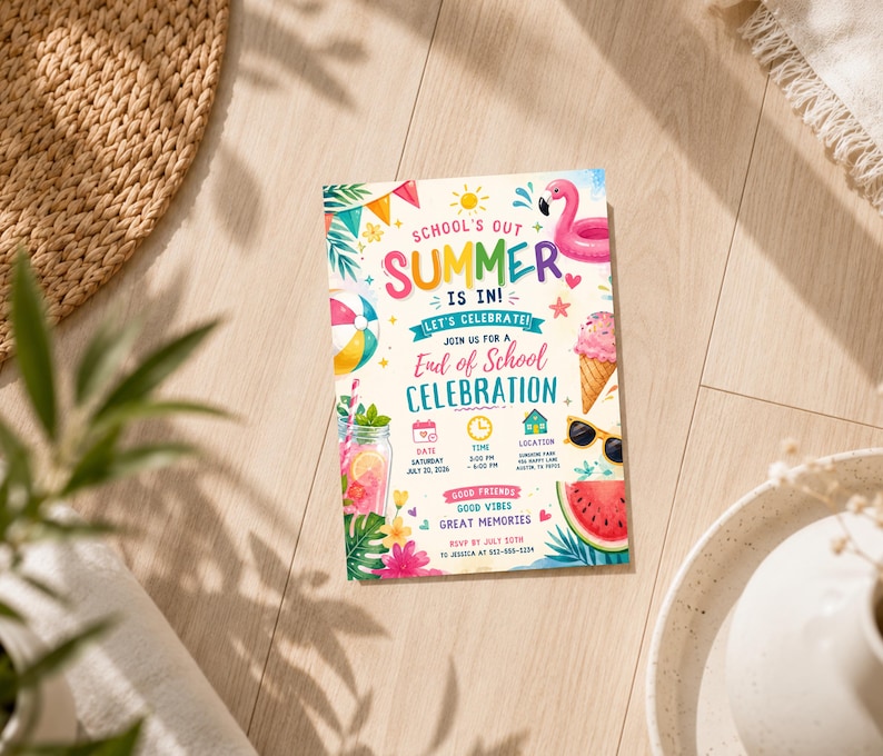 Summer Party Invitation Canva Template, End of School Celebration ...