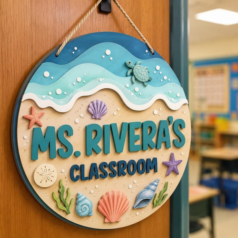Personalized Ocean Teacher Wooden Sign: Custom Under the Sea Classroom ...