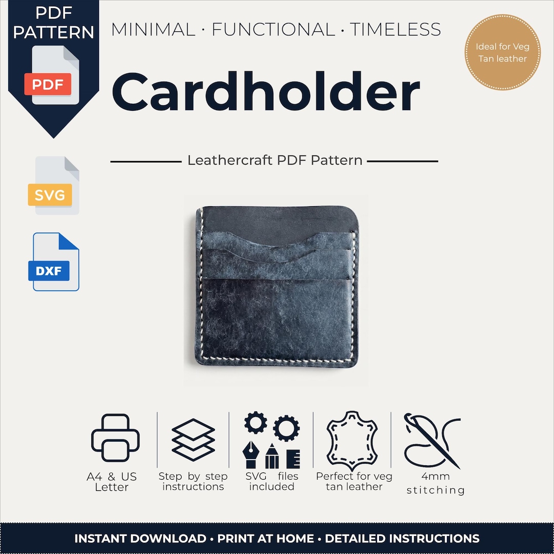 Molde em PDF para porta-cartões minimalista em couro | Modelo de ...