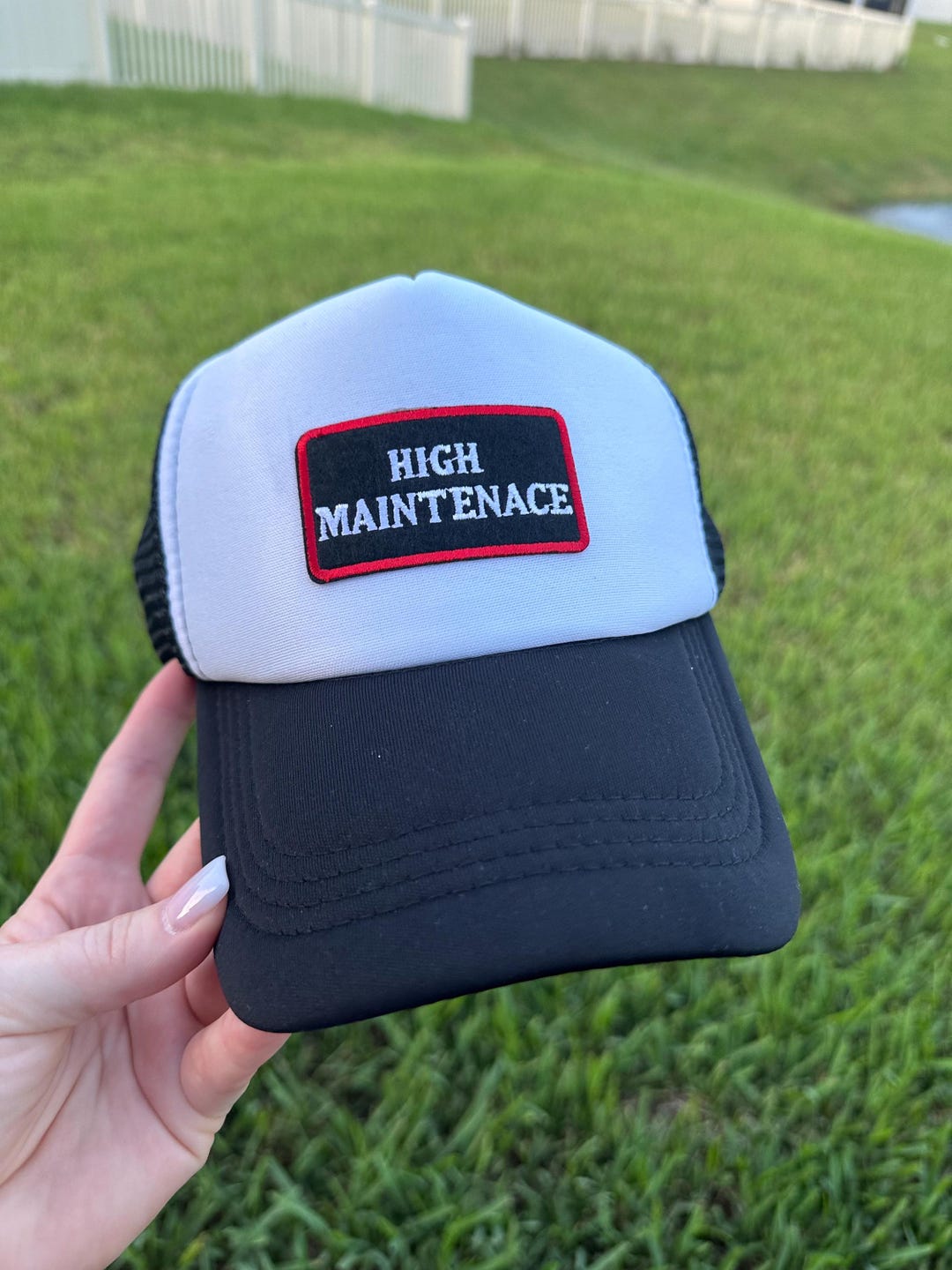 High Maintenance Unisex Black Red and White Adjustable Trucker Hat - Etsy