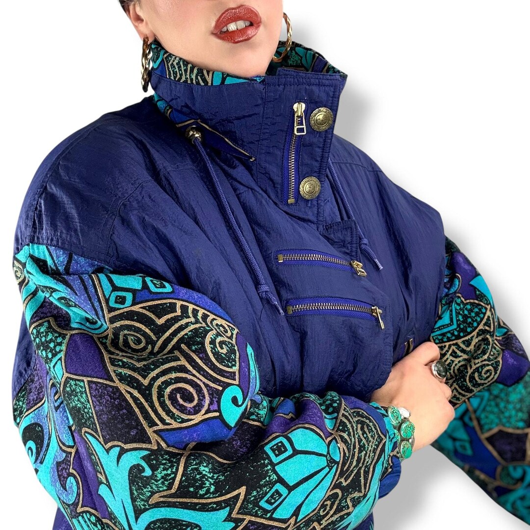 90's EAST WEST Blue Psychedelic Funky Batwing Ski Jacket - Etsy