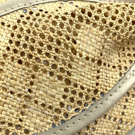 1970's large bow raffia straw and leather wristlet bag - Gem