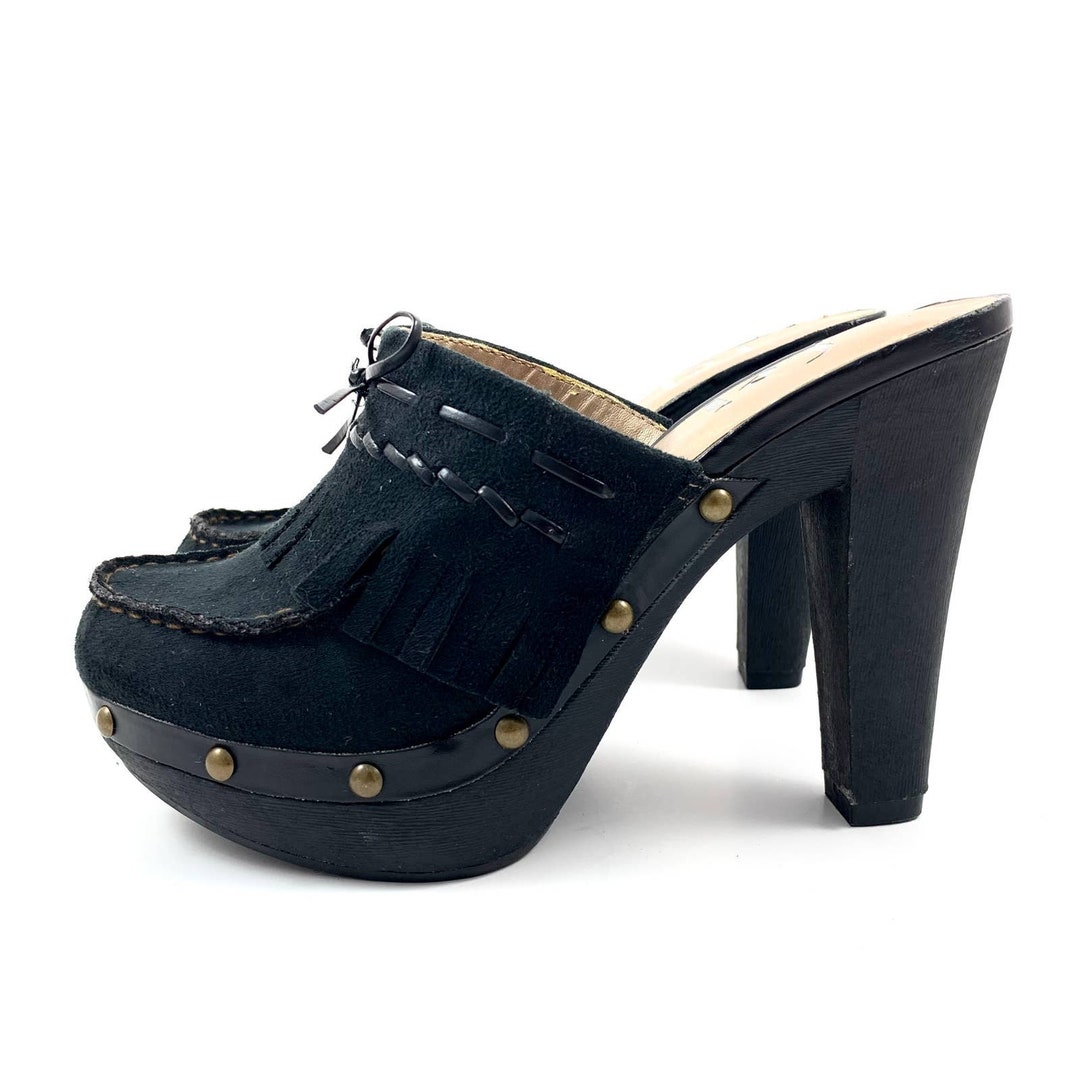 90's Vintage L.E.I Platform Mary Jane Black Tassel Clogs - Etsy