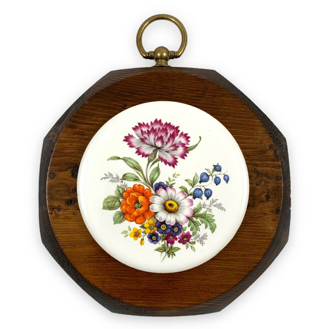 1960's Handcrafted JERRY SCHULTZ Floral Garden Tile on Pine Wood Art ...