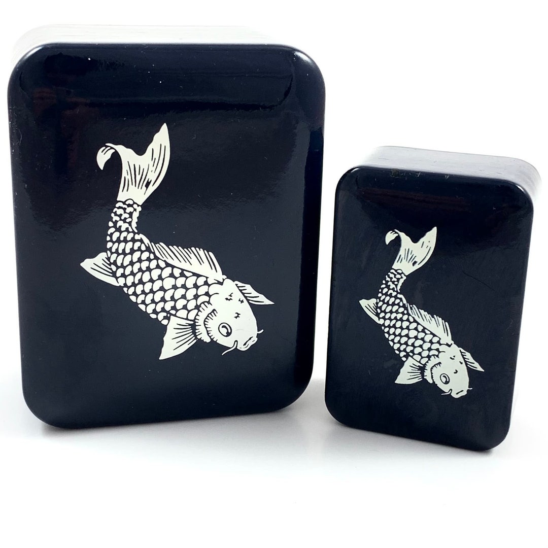1960's ASAHI JAPANESE Lacquered Navy Koi Fish Trinket Box Set - Etsy