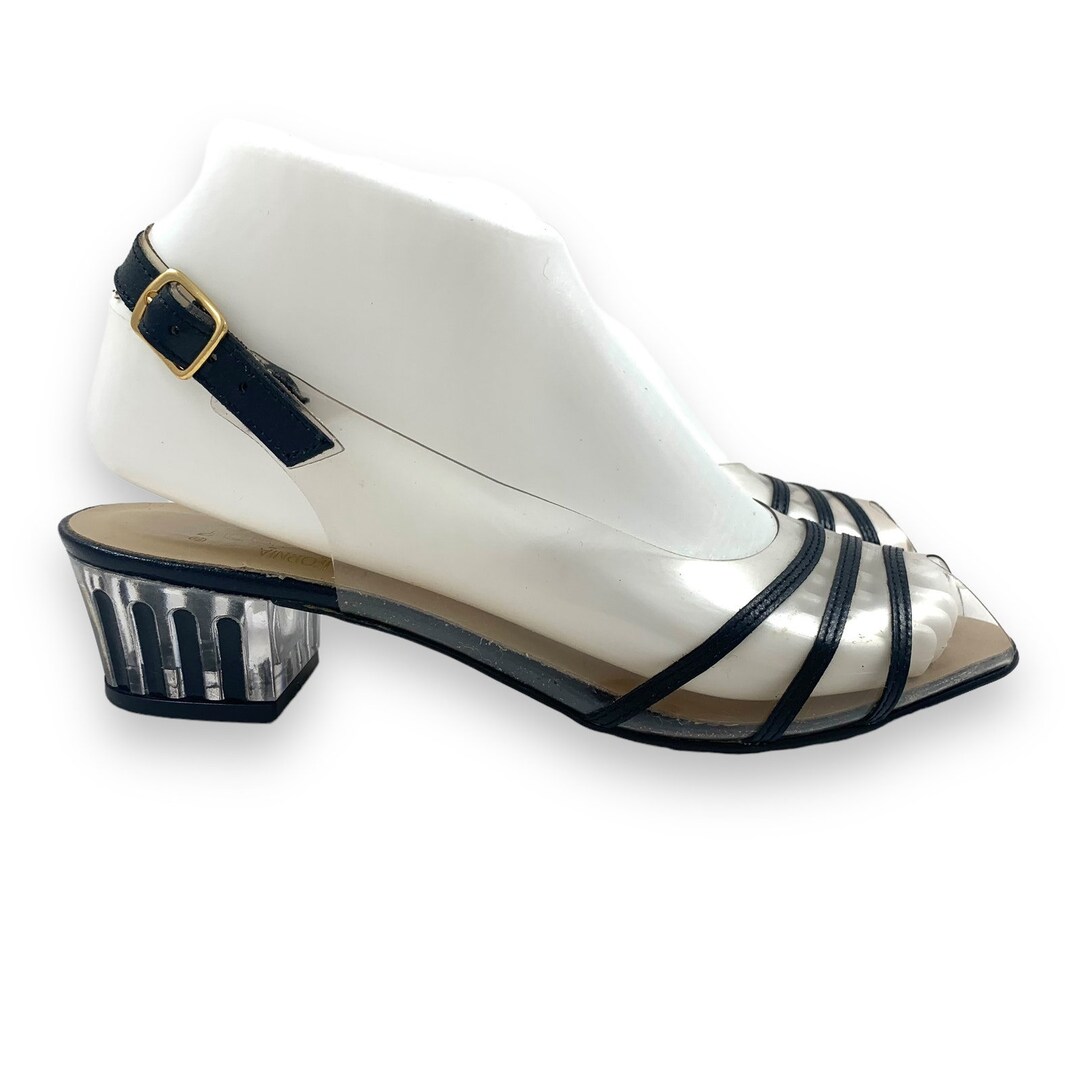 1960's CALIFORNIA MAGDESIANS Black Leather and Clear Plastic Peep Toe ...