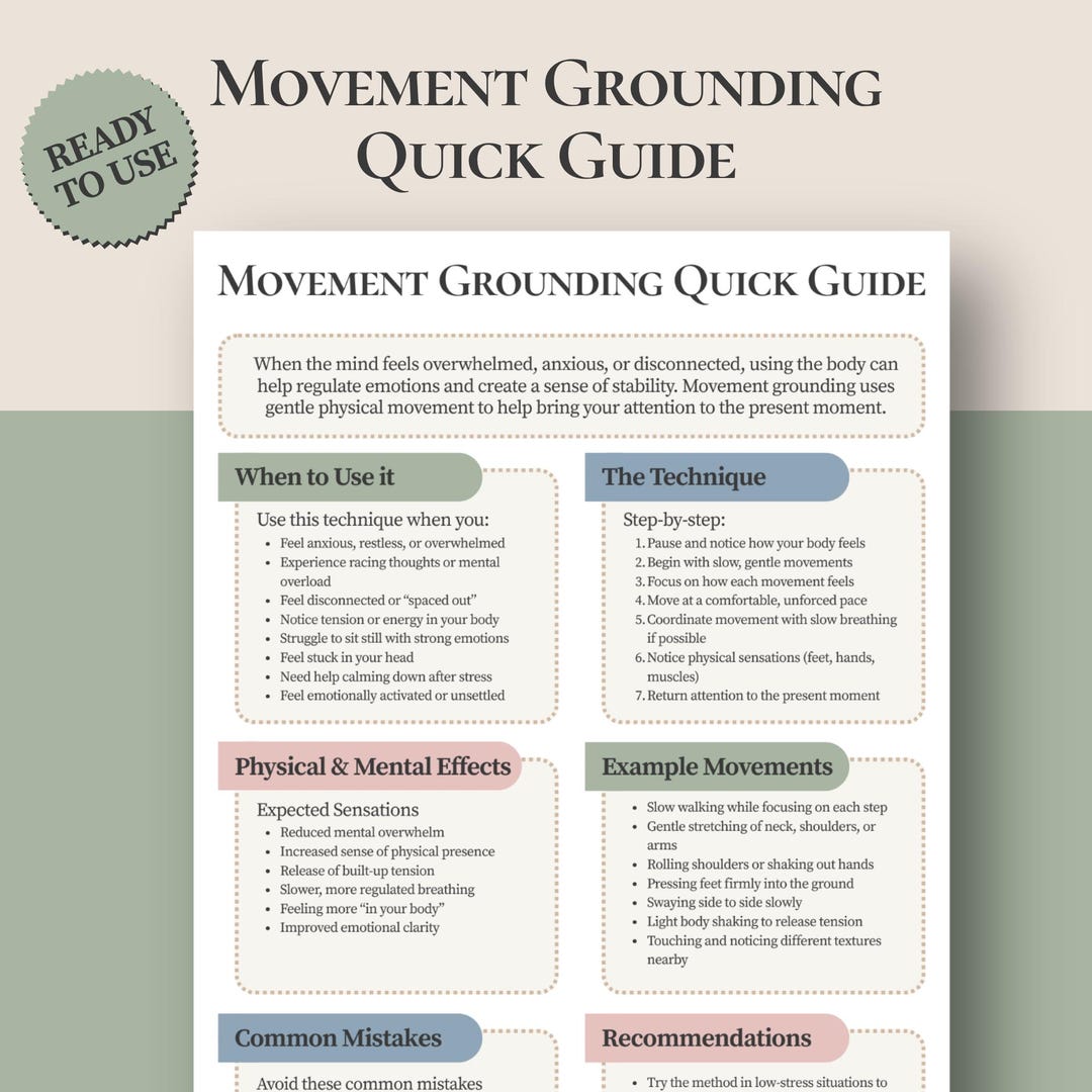 Movement Grounding Technique Printable | Anxiety Relief Through Motion ...