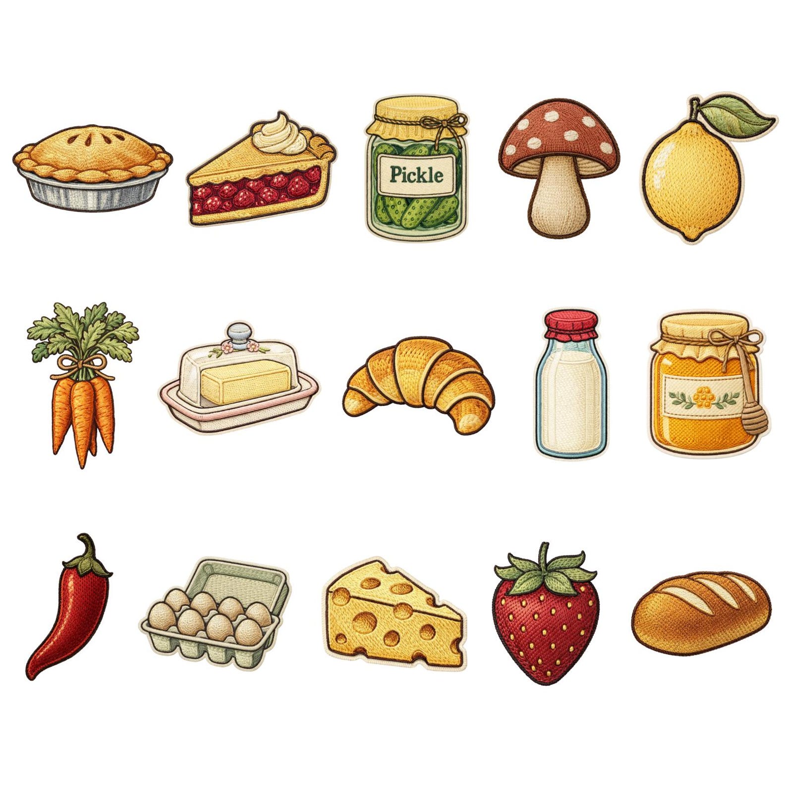 Vintage Food Clipart Set Embroidery Style PNG Kitchen Utensils Bakery ...