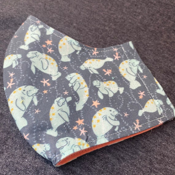 Manatees Fabric Face Mask Washable Reusable & Reversible | Etsy