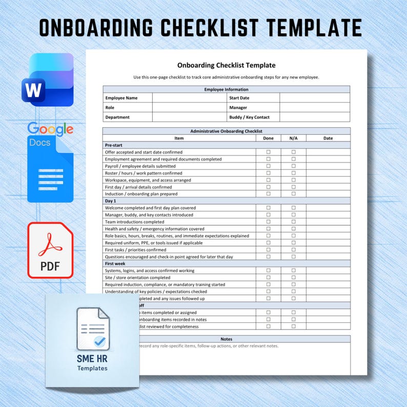 Onboarding Checklist Template | Employee Onboarding Admin Organiser ...