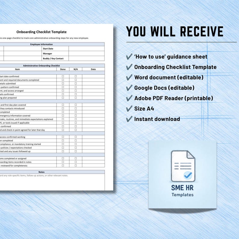 Onboarding Checklist Template | Employee Onboarding Admin Organiser ...