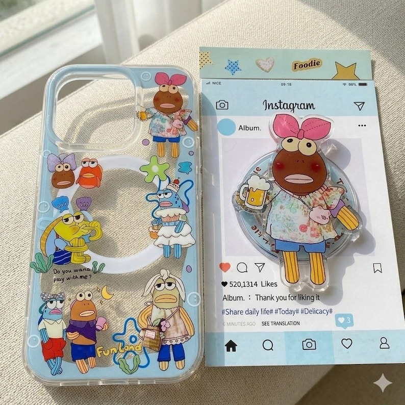 Funny Meme Fish Magnetic Stand Phone Case for iPhone 17 Pro Max 16 15 ...